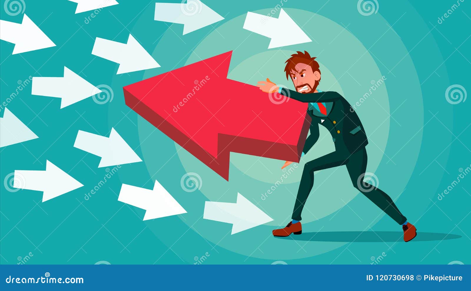 Businessman Pushing Arrow Vector. Strategy Concept. Standing Out from ...