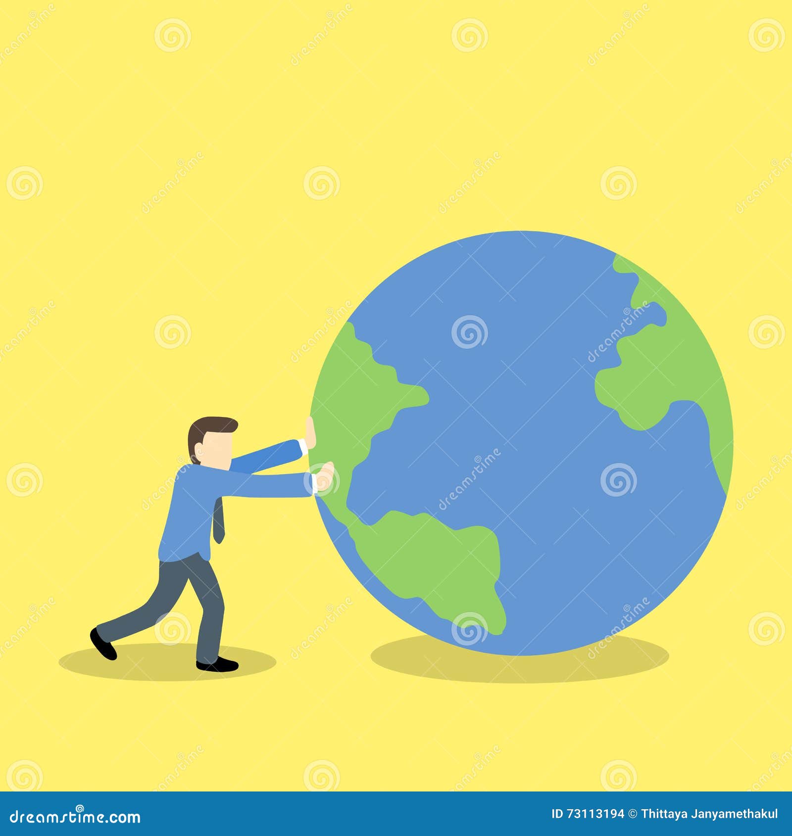 Businessman Pushing Big World. Stock Illustration - Illustration of ...