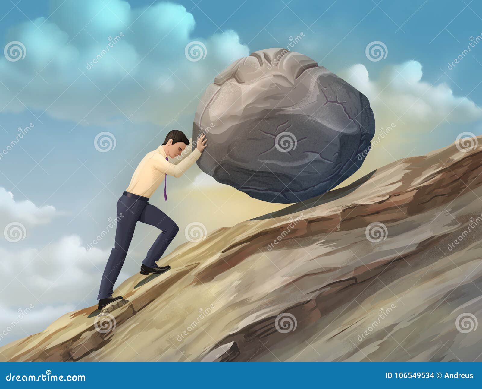 Businessman With Boulder Vector Illustration. Unhappy Person Pulls Rock ...
