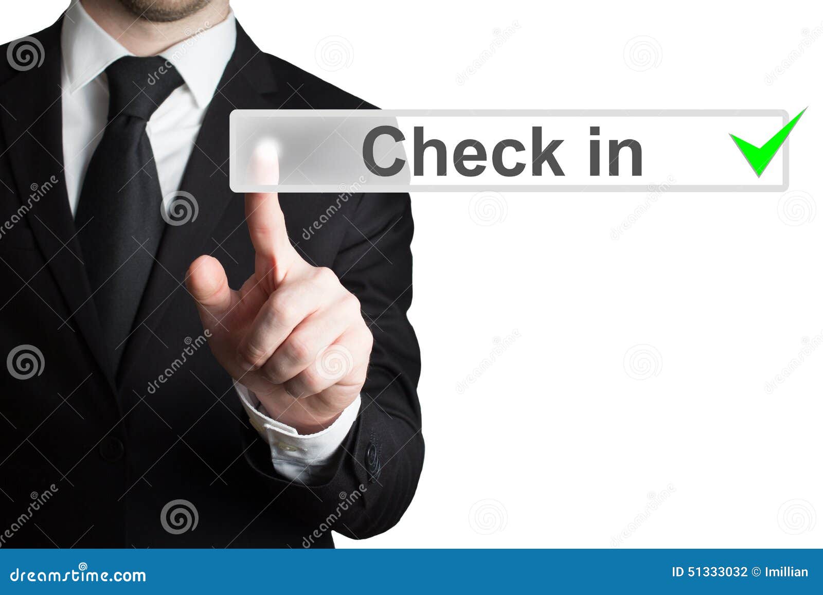 Businessman Pushing Button Check in Isolated Stock Photo - Image of ...