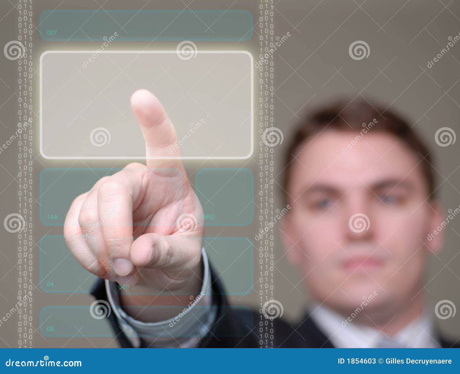 Businessman Pushing Button on Translucent Screen. Stock Image - Image ... Businessman Pushing Button on Translucent Screen. Stock Image - Image ...
