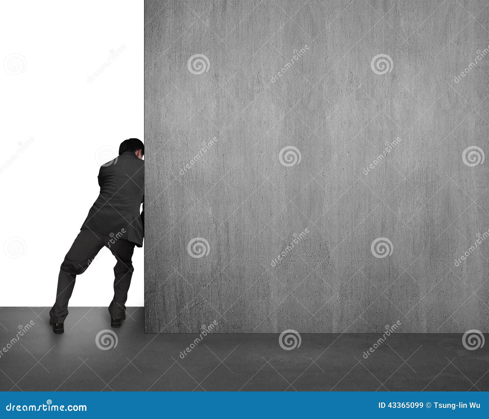 Businessman Pushing Concrete Wall Away Stock Image - Image of people ...