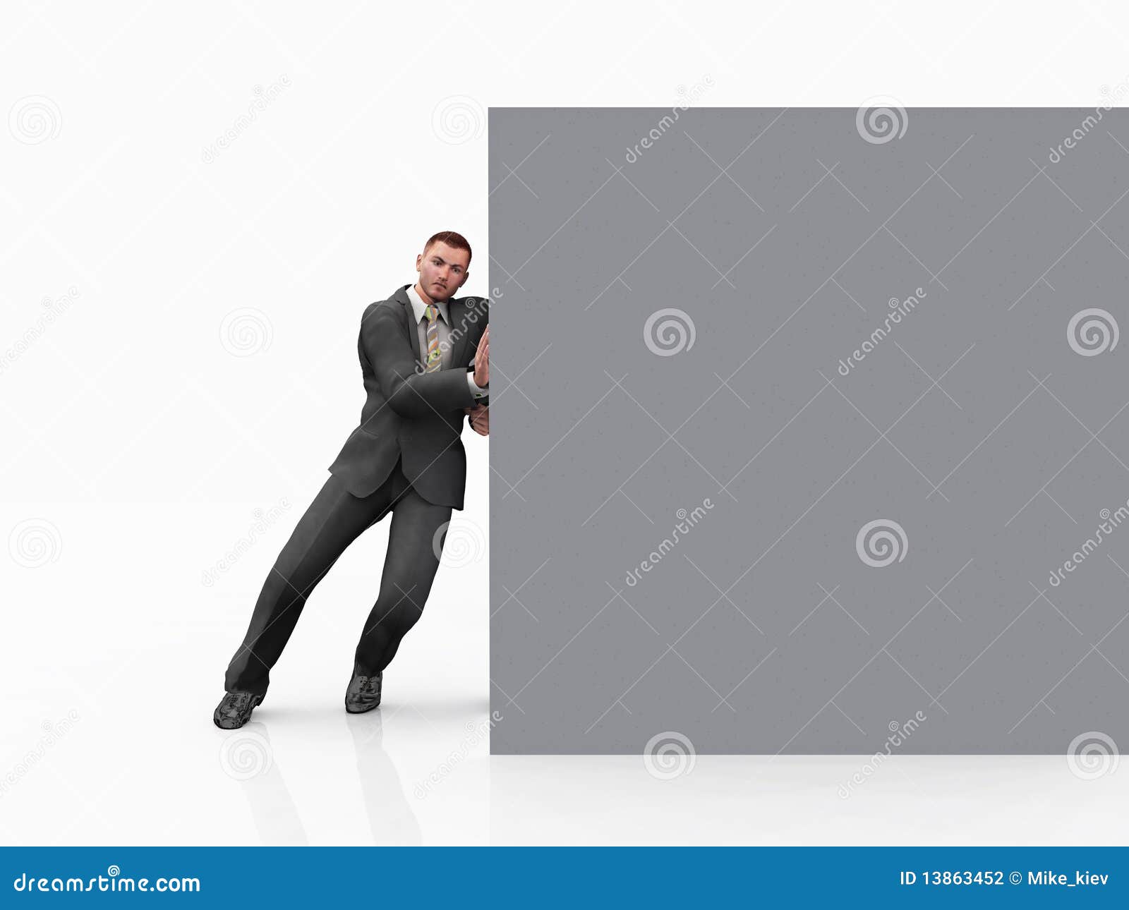Businessman Pushing The Wall. Full-length Figure Of Young Businessman ...