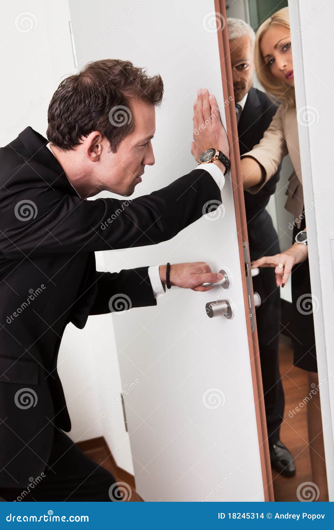 Businessman Pushing the Door Stock Photo - Image of closing, office ...