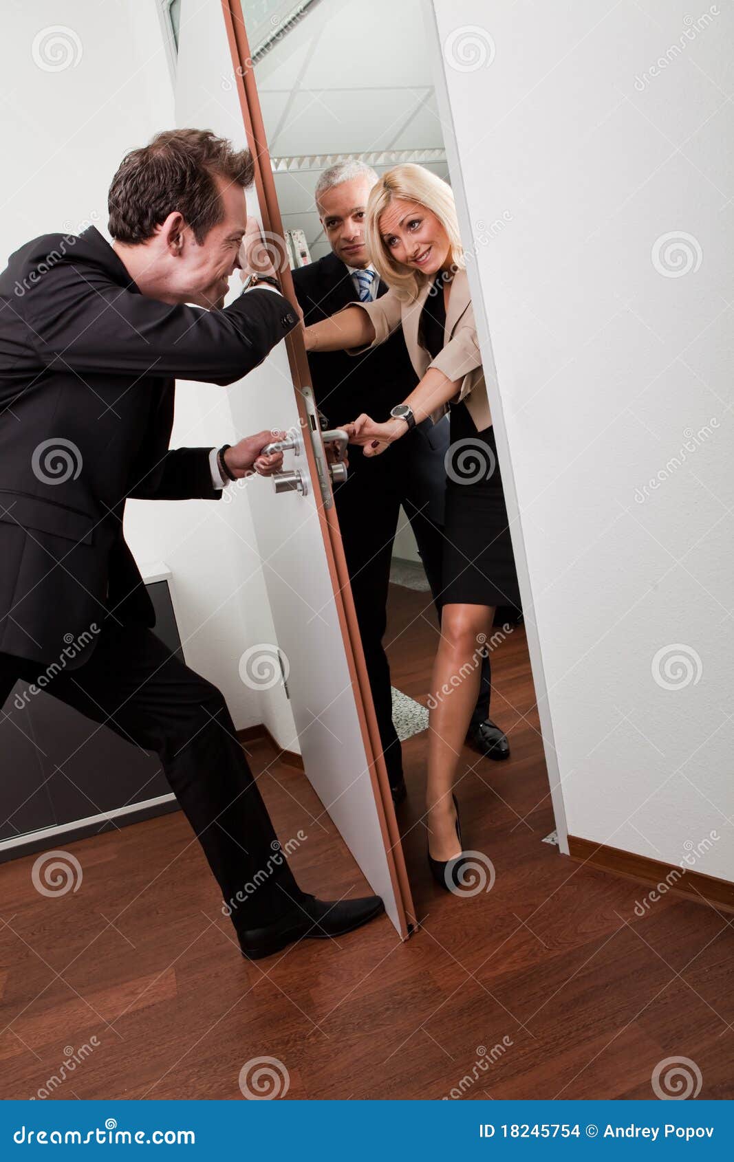 Businessman Pushing the Door Stock Photo - Image of white, suit: 18245754