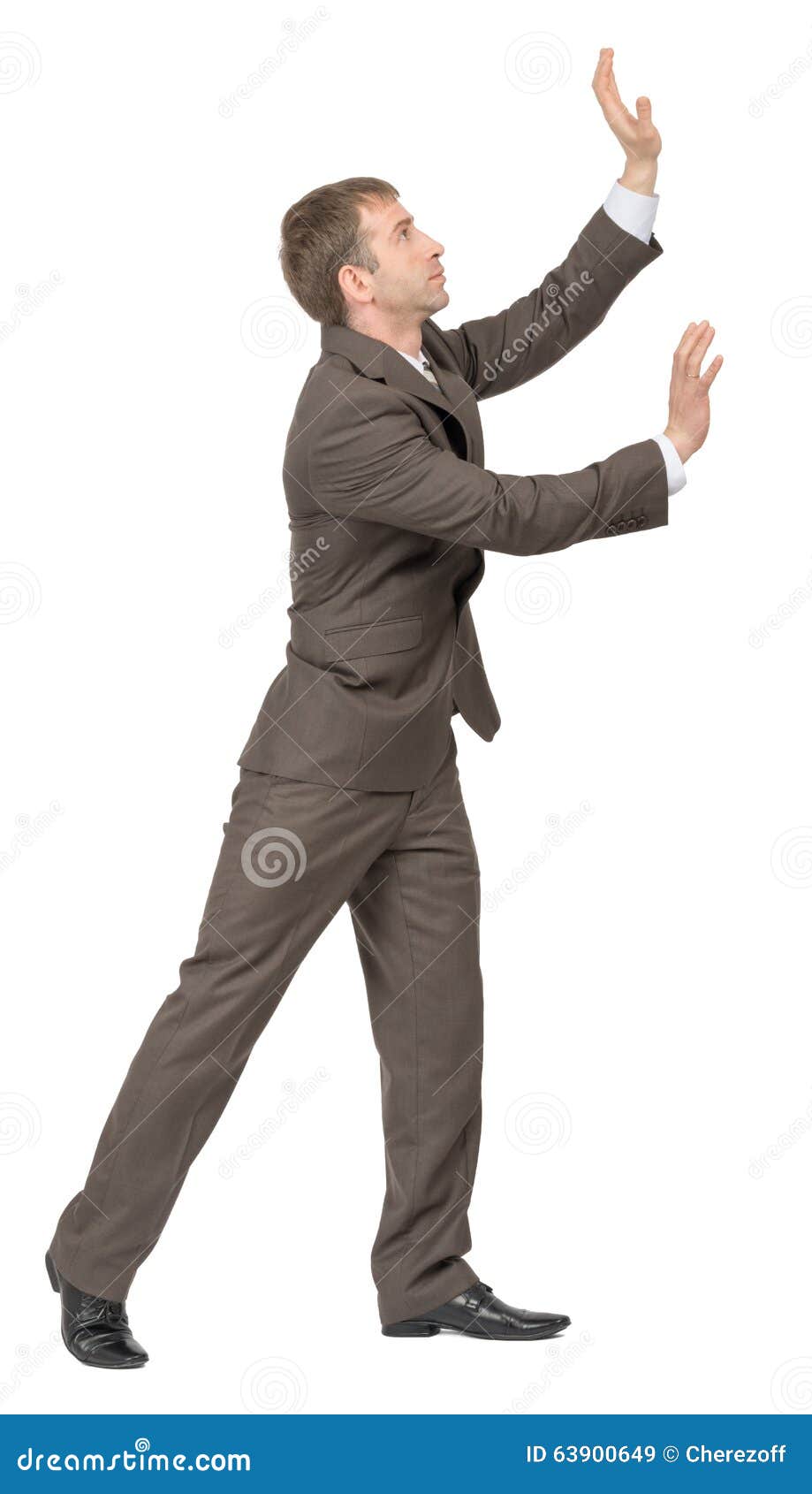 Businessman Pushing Empty Space, Side View Stock Image - Image of path ...