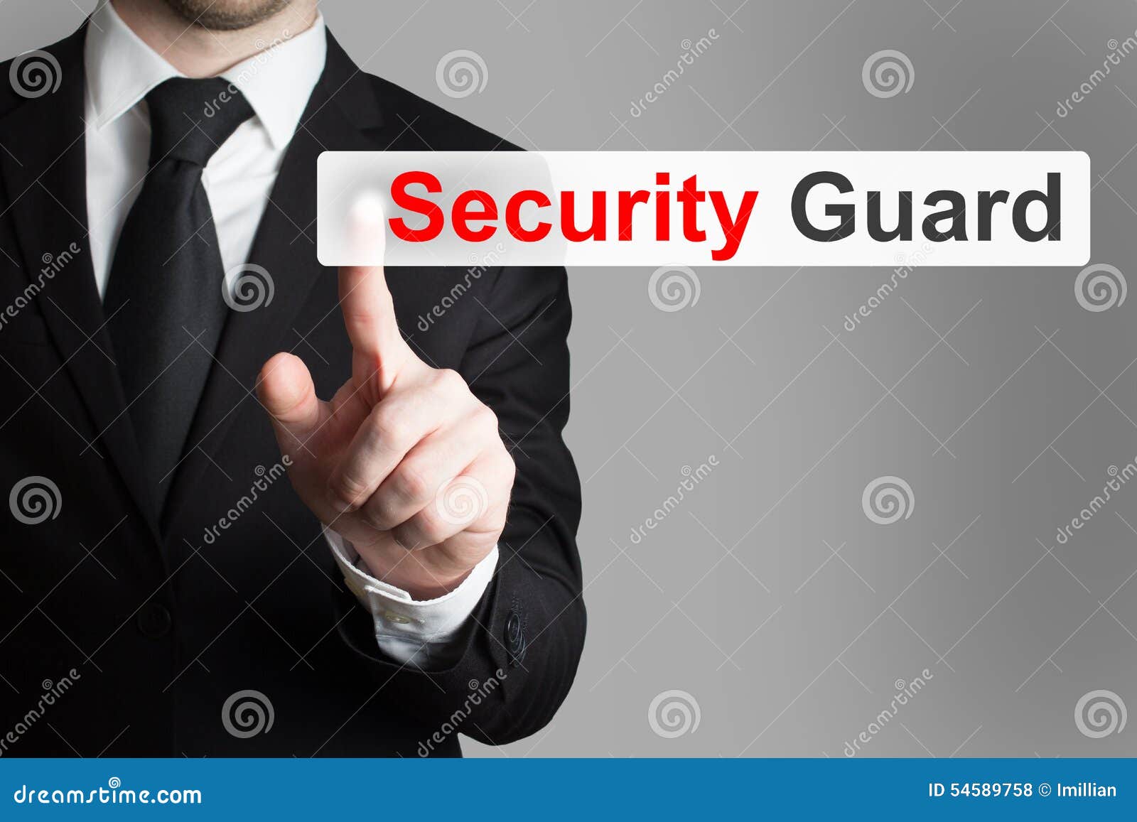 Businessman Pushing Flat Button Security Guard Stock Photo - Image of ...