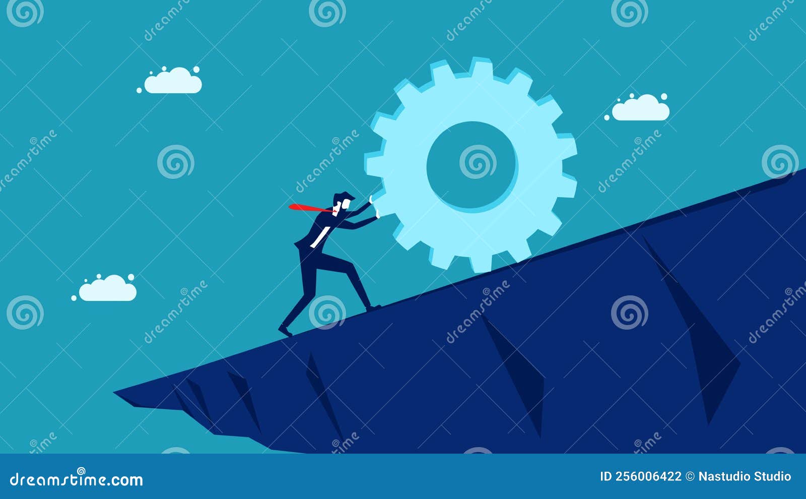 Man Pushing Gear Wheel In Color Background Royalty-Free Cartoon ...
