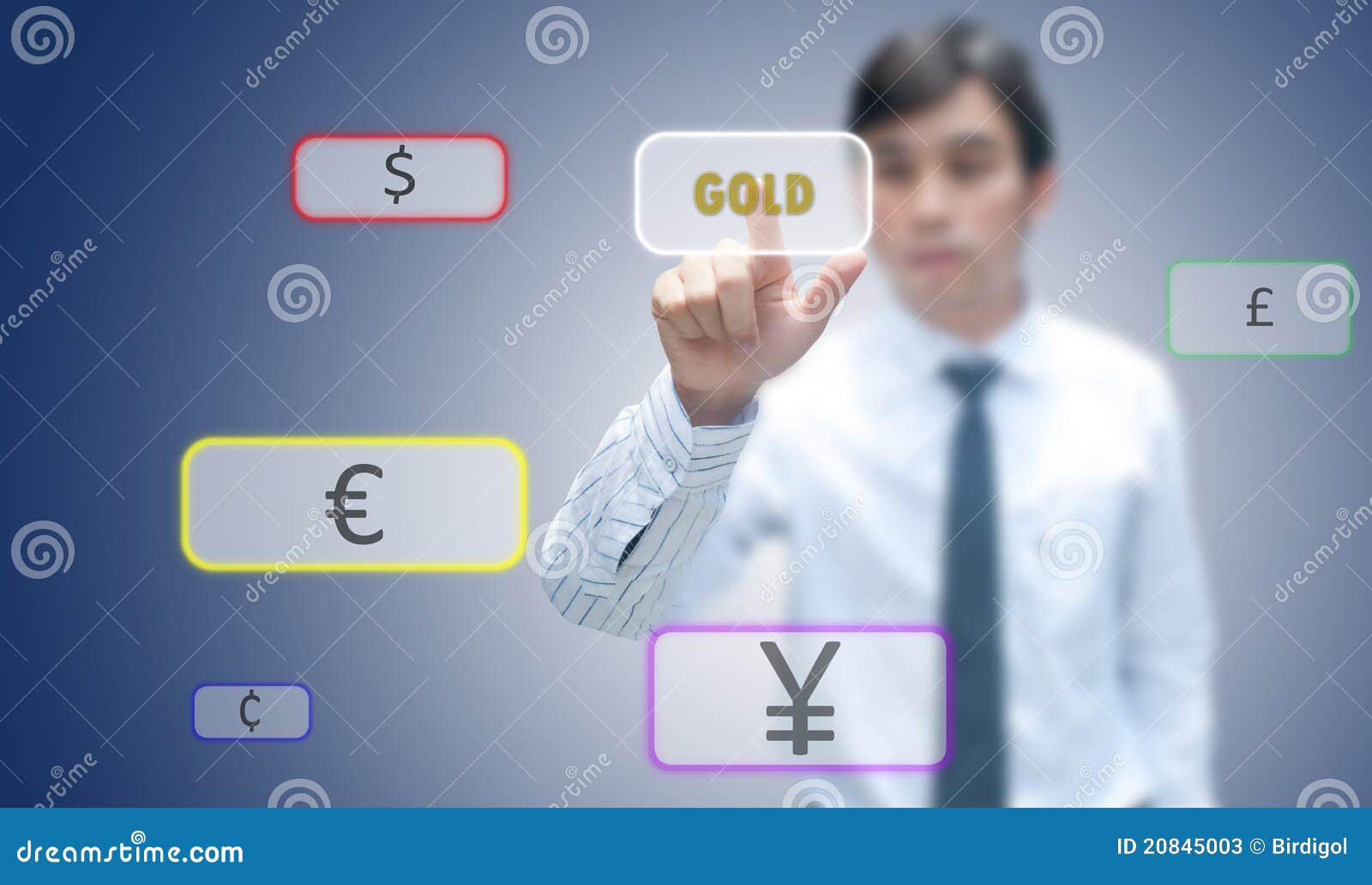 Businessman Pushing Gold Screen Stock Image - Image of generation ...