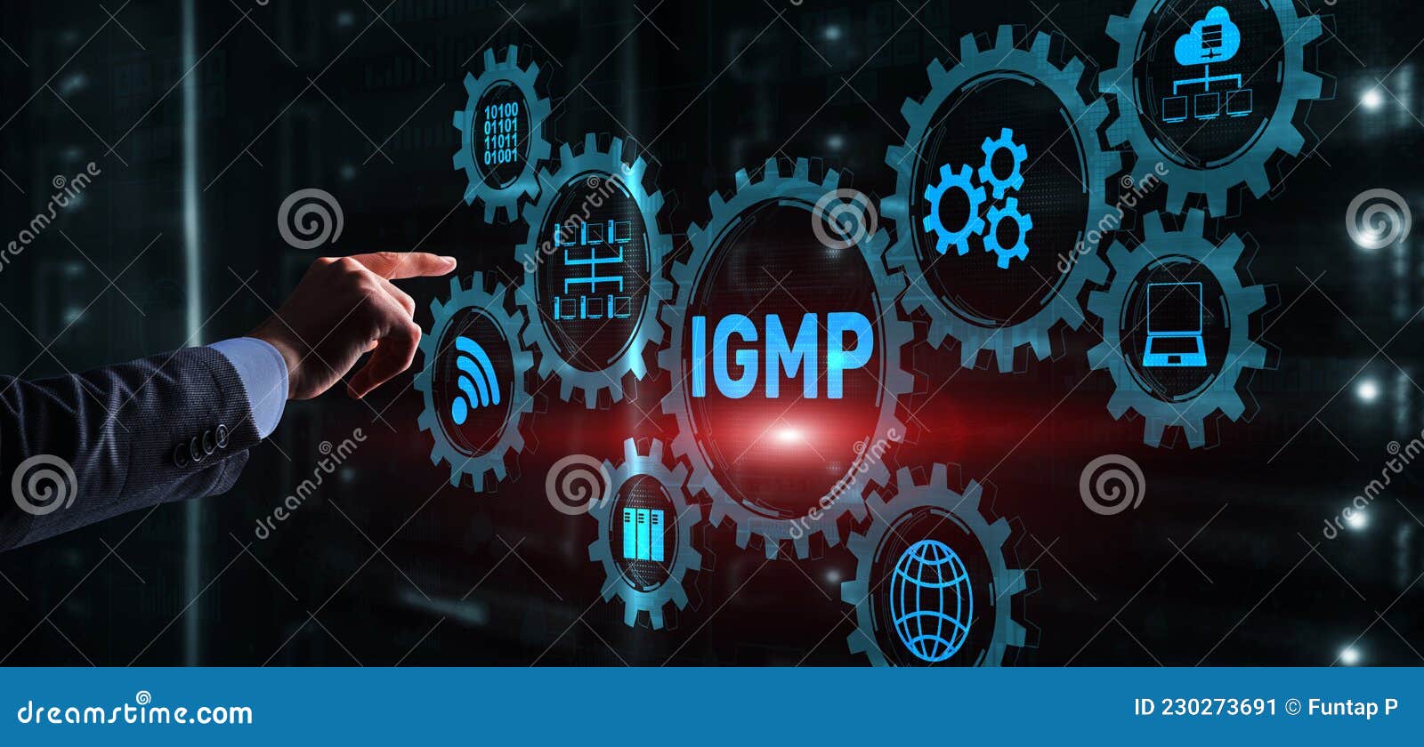 Businessman is Pushing His Finger on Internet Group Management Protocol ...