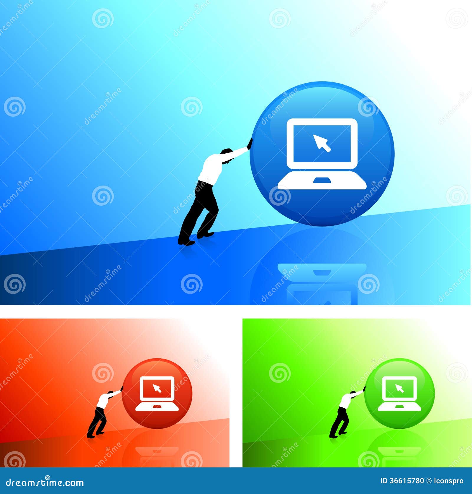 Businessman Pushing Icon Uphill Stock Illustration - Illustration of ...