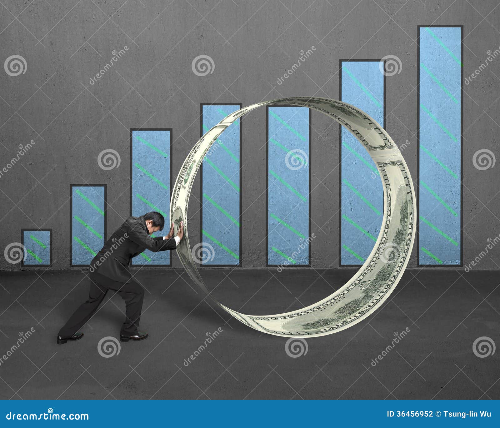 Businessman Pushing Money Circle with Chart Stock Photo - Image of ...