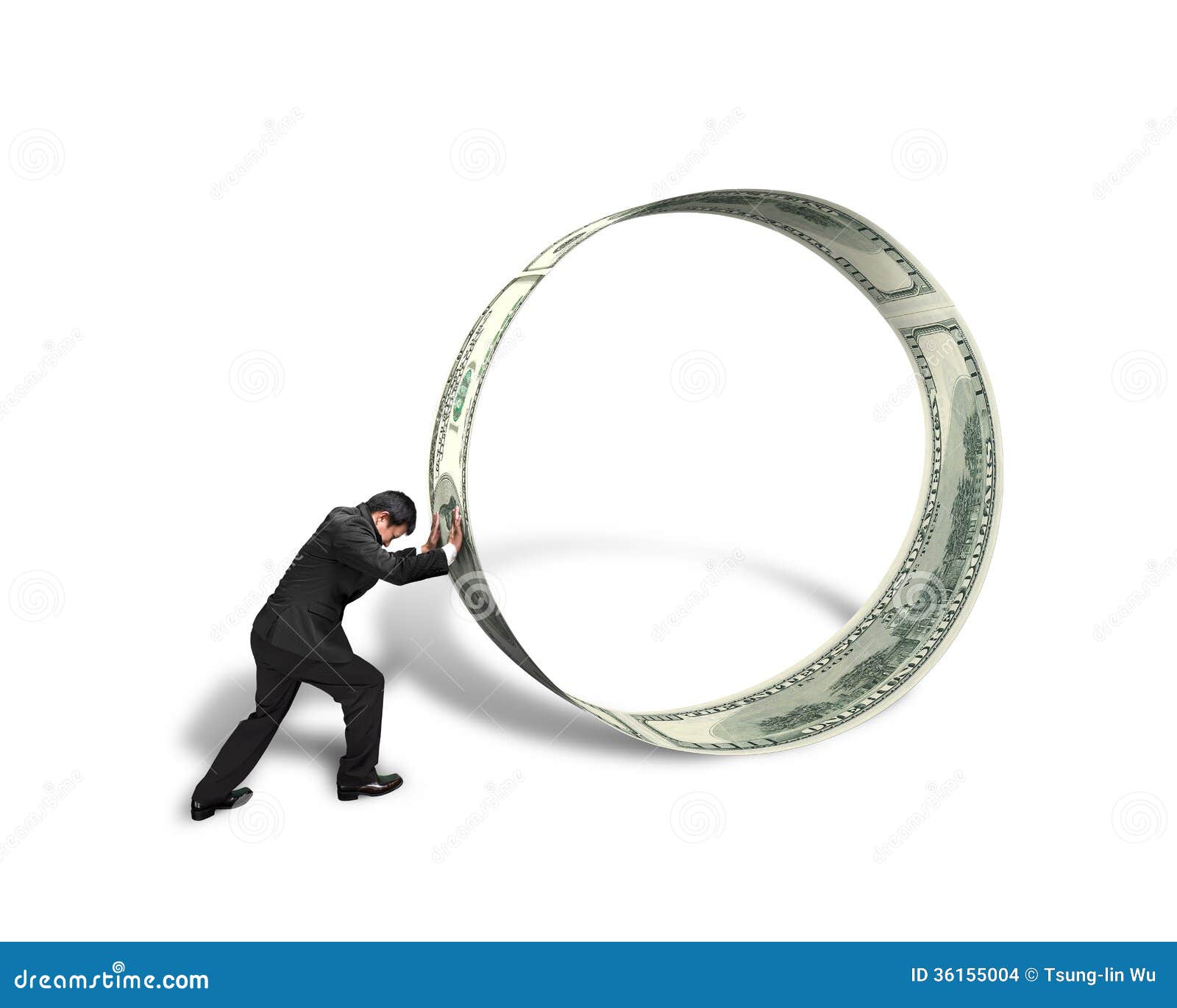 Businessman Pushing Money Circle Isolated in White Stock Photo - Image ...