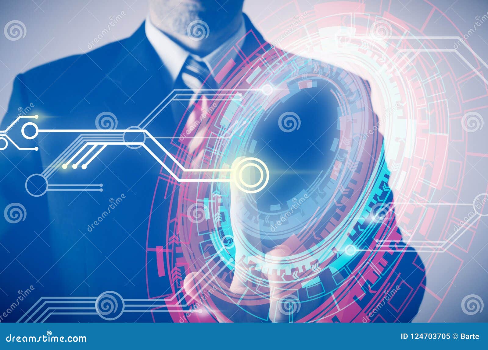 Businessman Pushing on a Screen Stock Image - Image of modern, digital ...