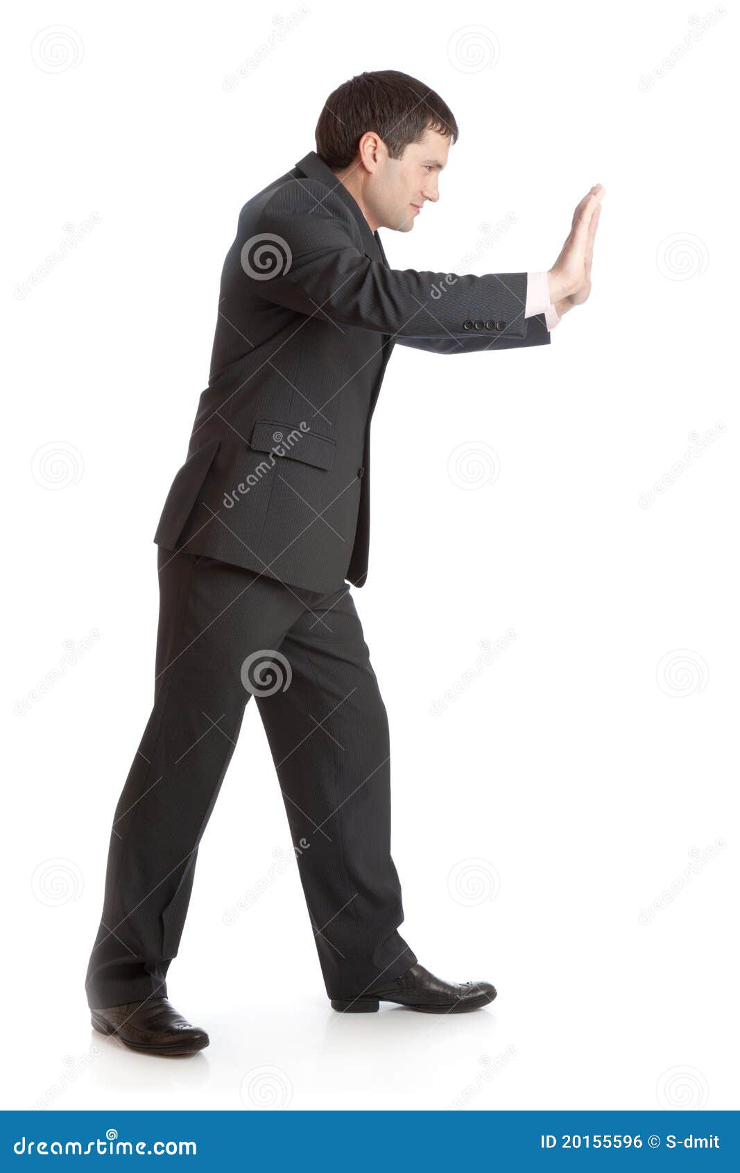 Businessman is Pushing Something Stock Photo - Image of smile, manager ...