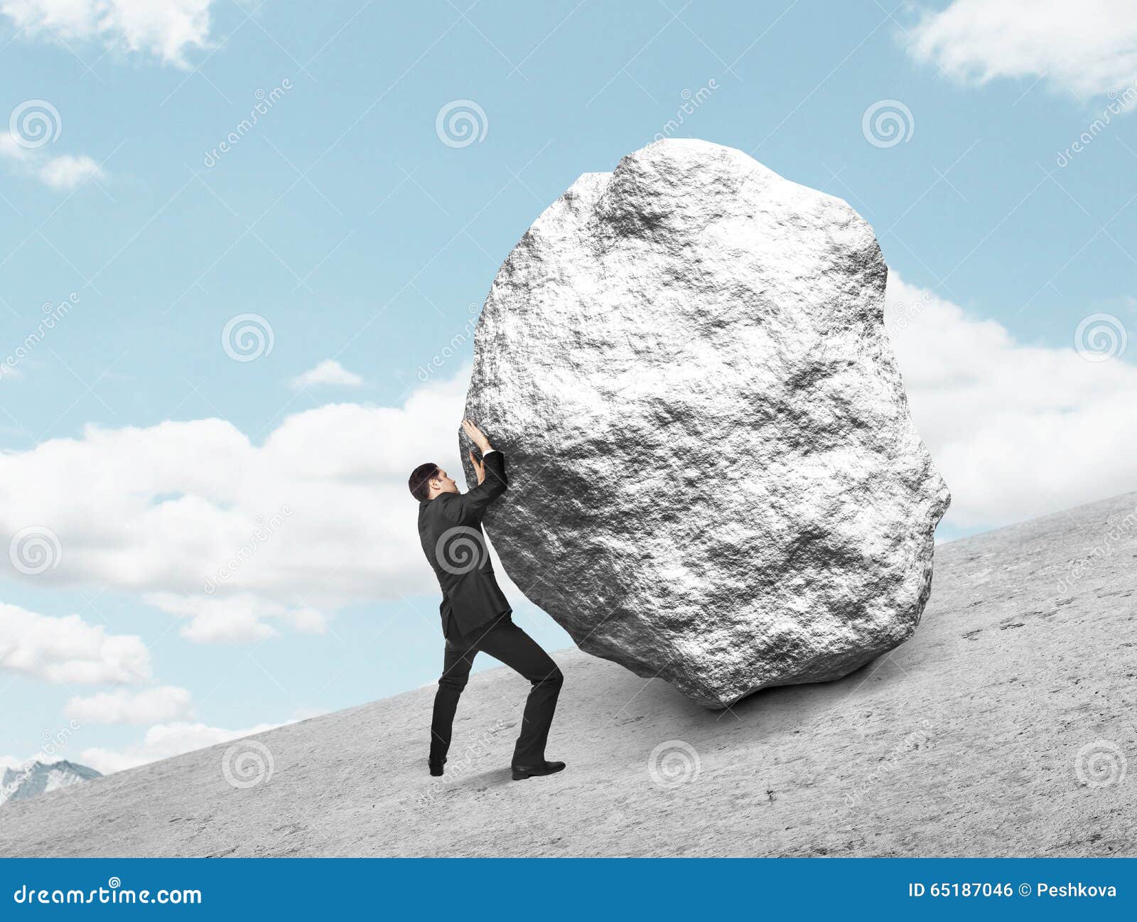 Businessman pushing stone stock photo. Image of important - 65187046