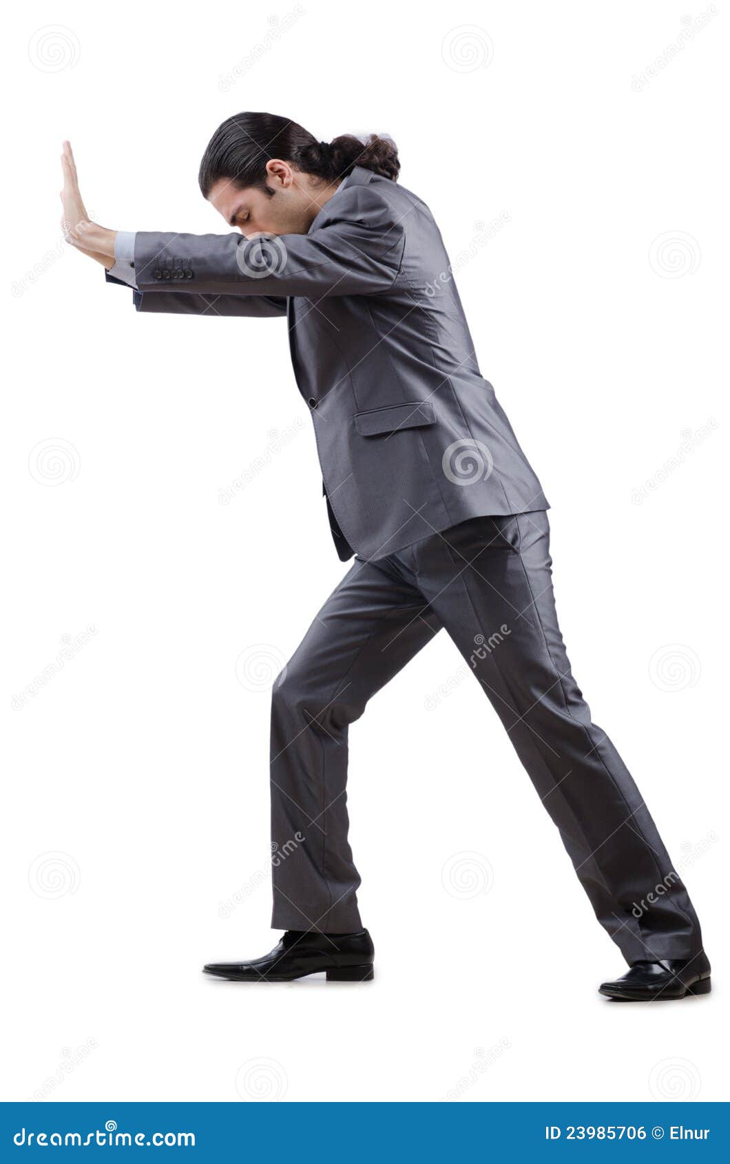 Businessman Pushing Virtual Obstacles Stock Photo - Image of human ...