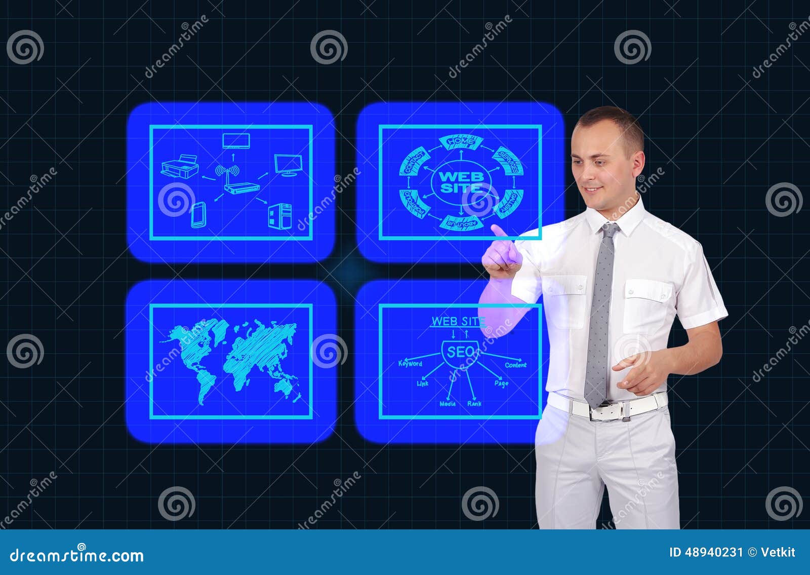 Businessman Pushing Virtual Screen Stock Image - Image of cooperation ...