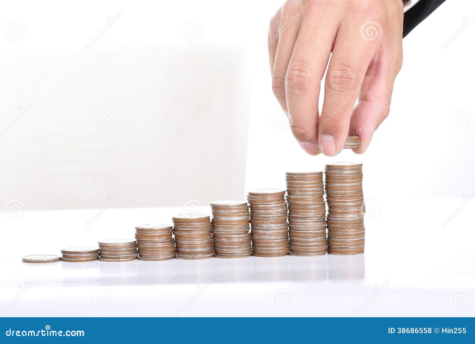 Businessman Put Coin Stack Money Stock Photo - Image of concept, golden ...