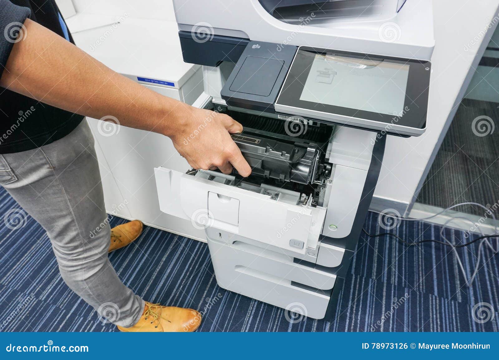 Businessman Put Ink Cartridge into Printer Stock Photo - Image of ...