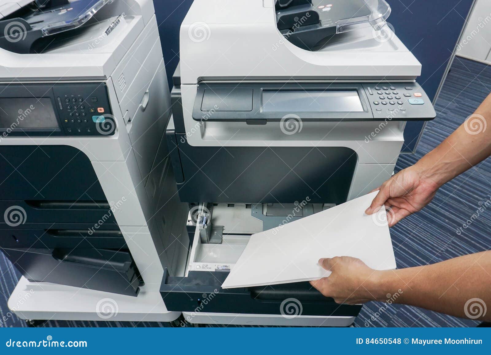 Businessman Put Paper Sheet into Printer Tray Stock Photo - Image of ...