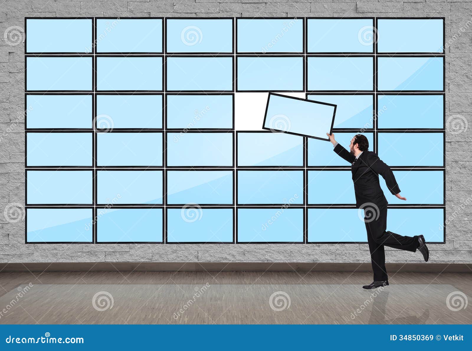 Businessman Puts Plasma Panel Stock Image - Image of marketing, human ...