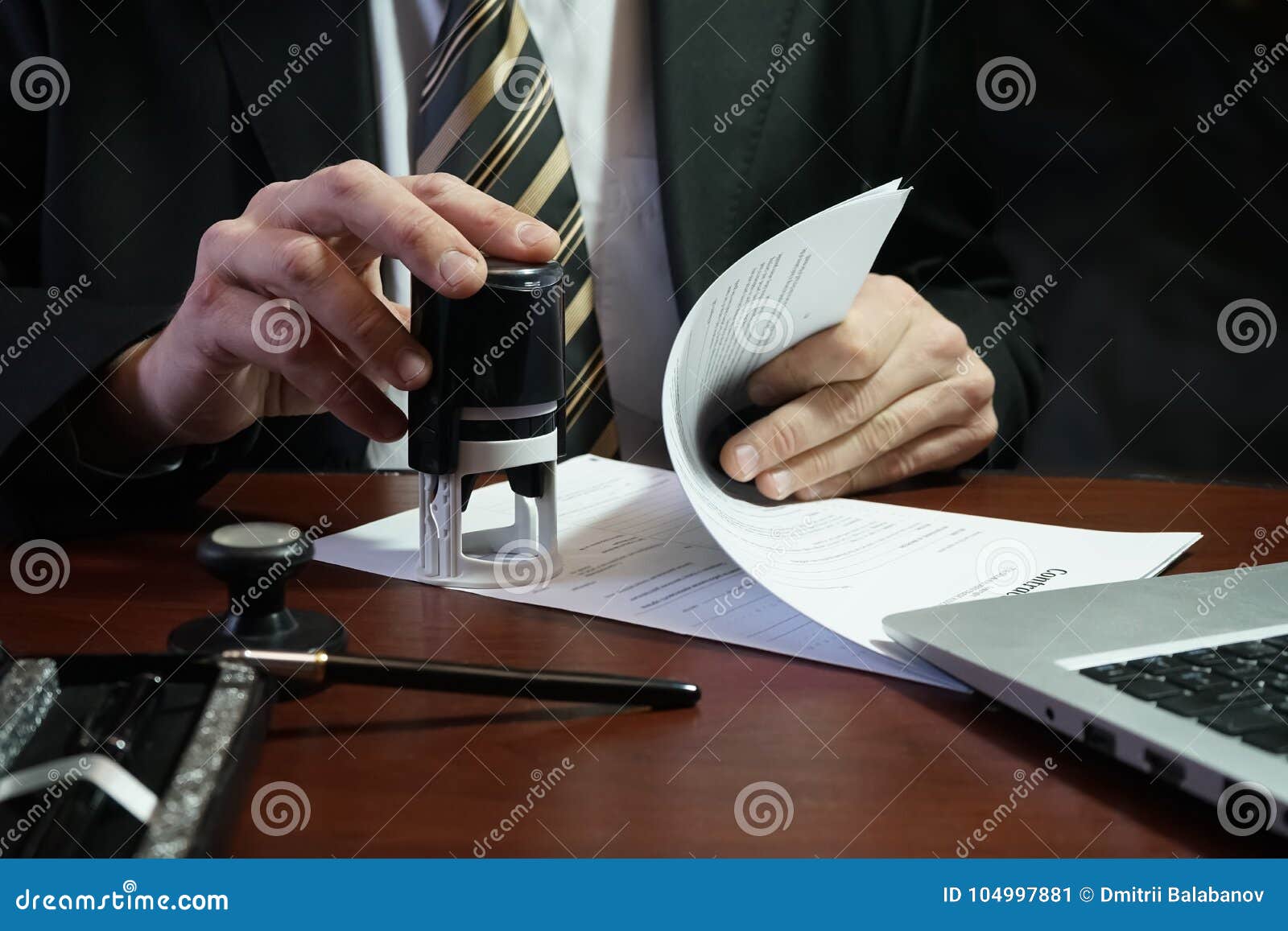 The Businessman Puts a Stamp on the Contract Stock Image - Image of ...