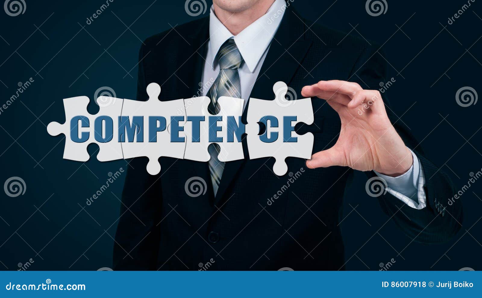 The Businessman Puts on the Virtual Puzzles Word Competence. the ...