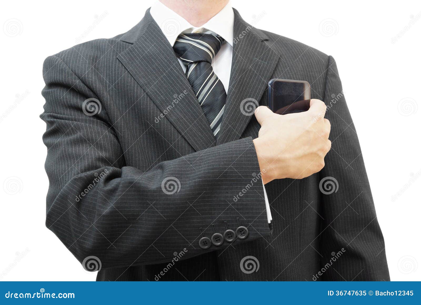 Businessman Putting Big Smart Phone into Pocket Stock Image - Image of ...