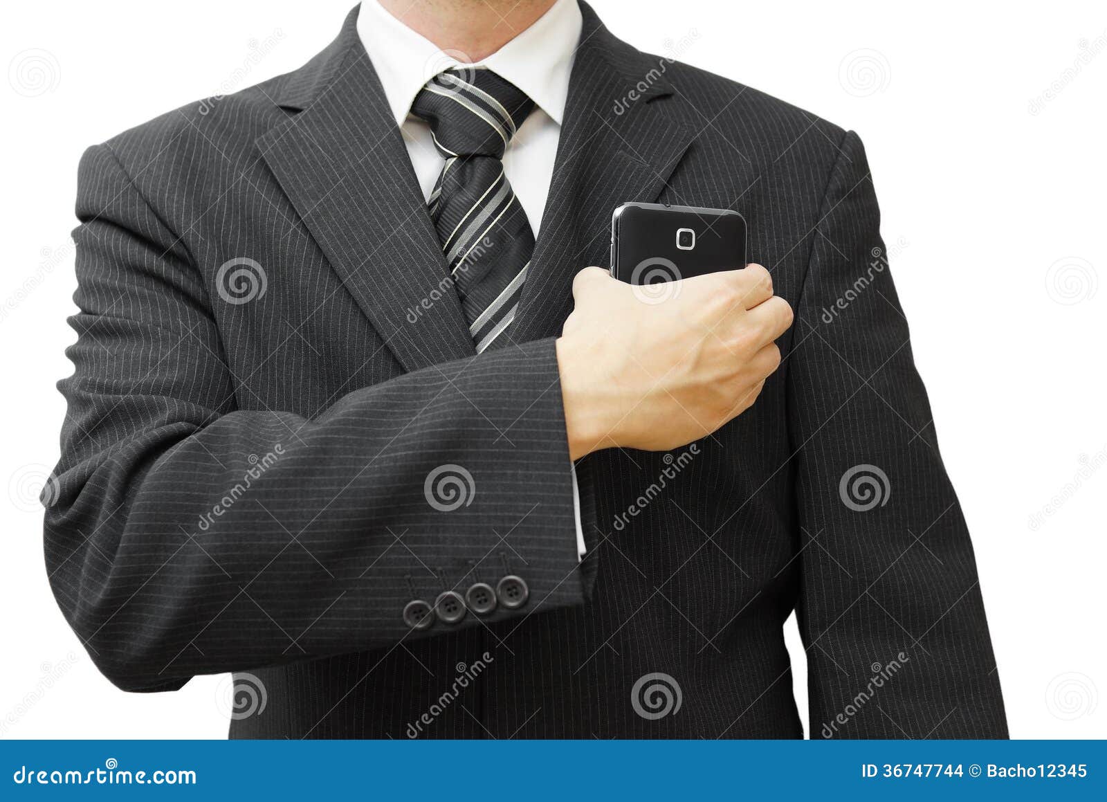Businessman Putting Big Smart Phone into Pocket Stock Photo - Image of ...