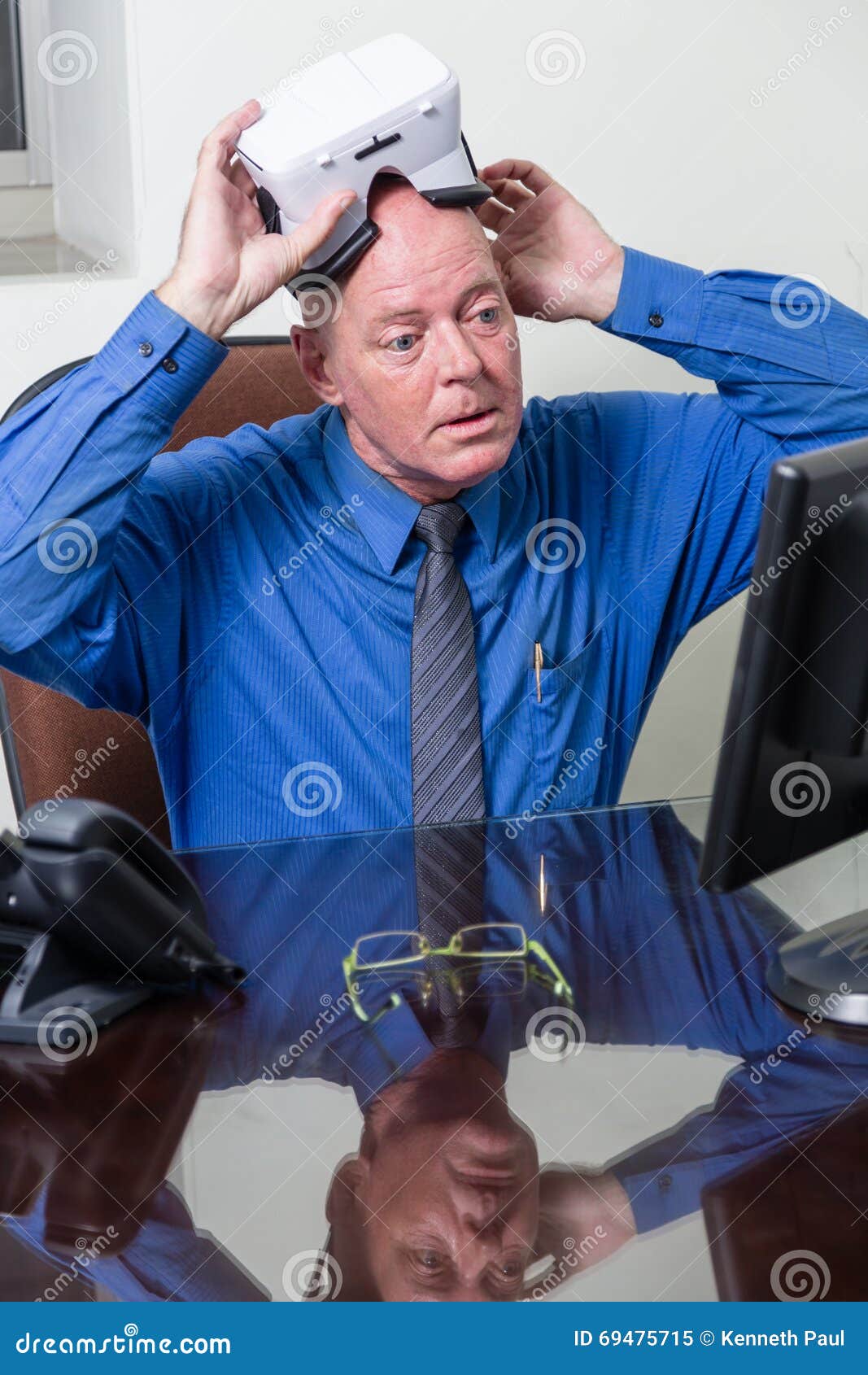 Businessman Putting on VR Headset Stock Image - Image of occupation ...