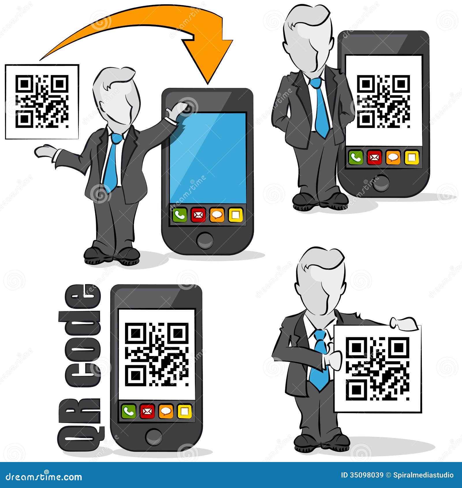 Businessman and QR code stock vector. Illustration of cartoon - 35098039