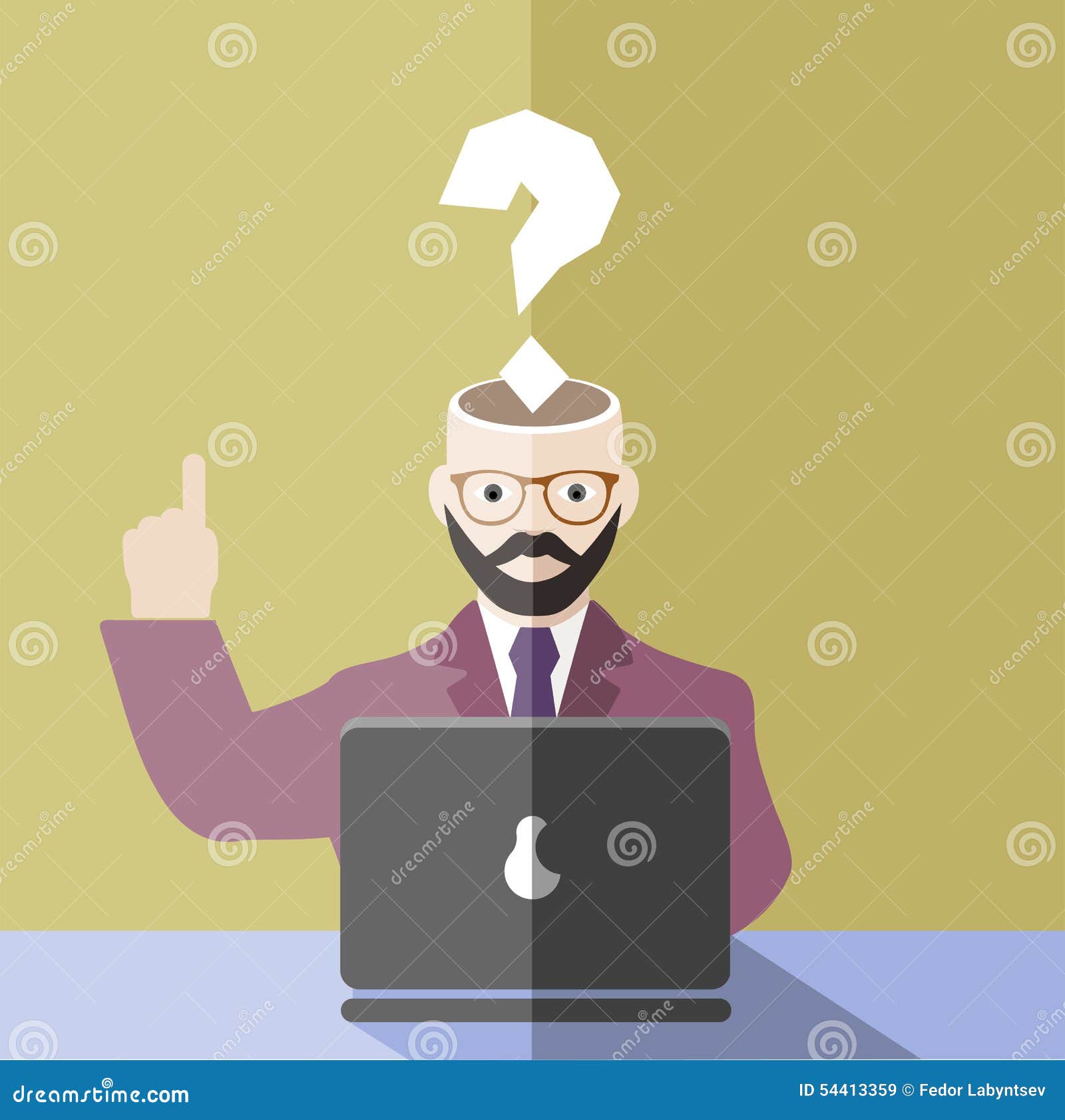 Businessman with a Question Mark in Front of the Computer Stock Vector ...