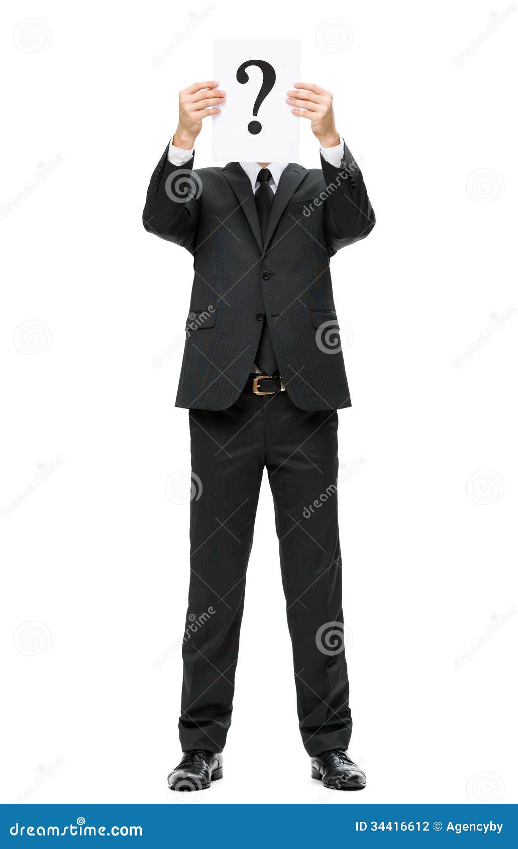 Businessman with Question Mark in Front of Face Stock Photo - Image of ...