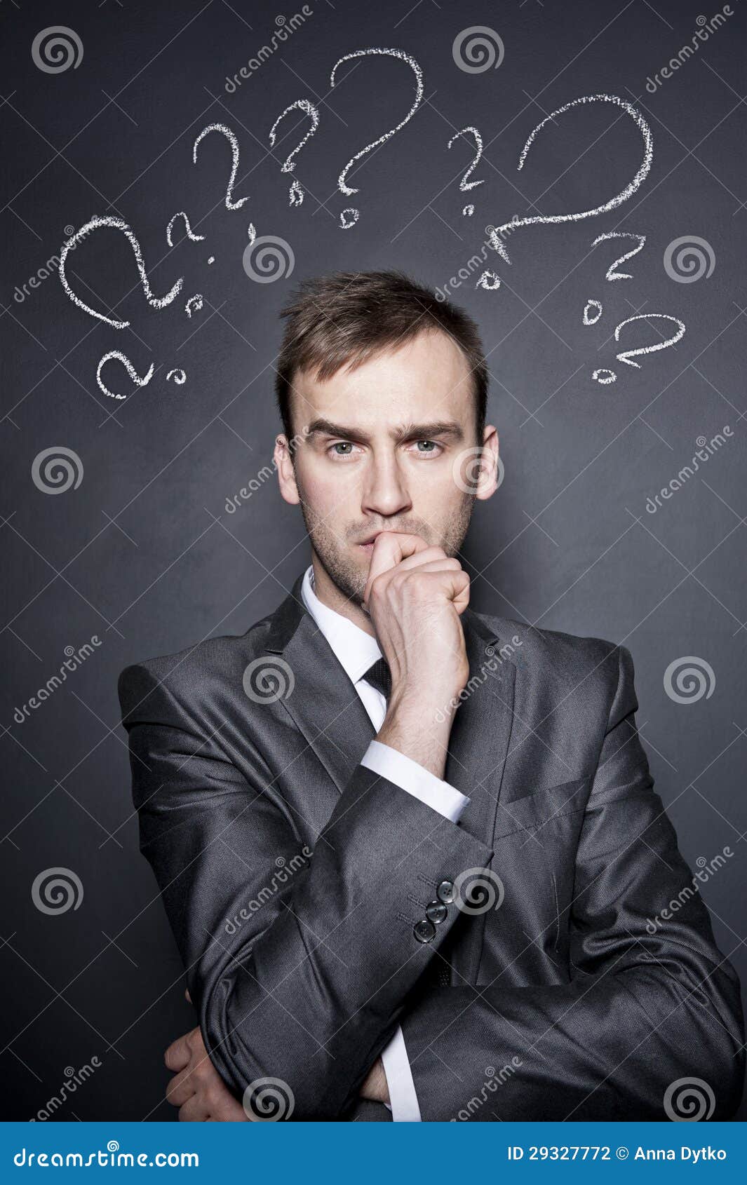 Businessman with Question Marks Stock Photo - Image of wall, risk: 29327772