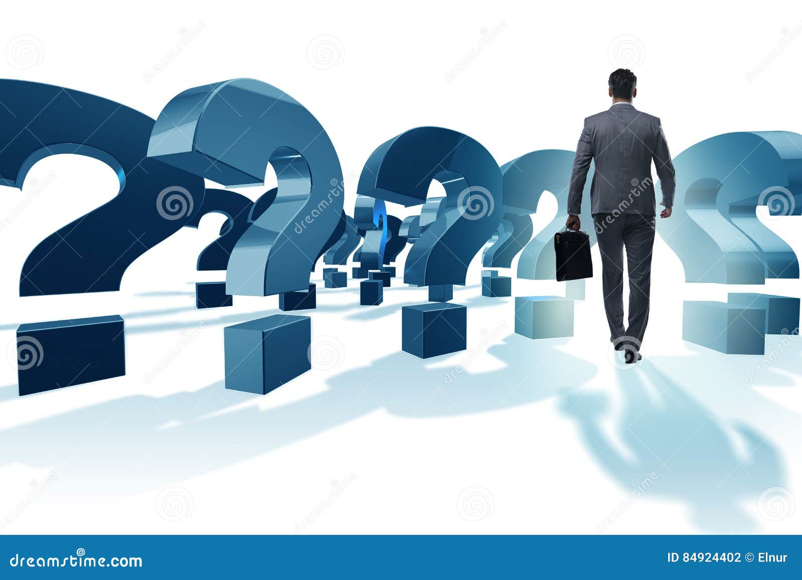 The Businessman with Question Marks Isolated on White Stock ...