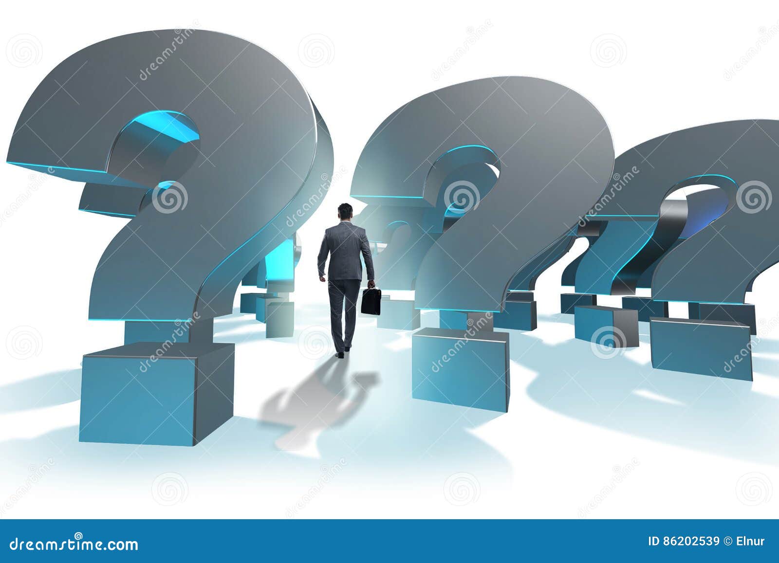 The Businessman with Question Marks Isolated on White Stock ...