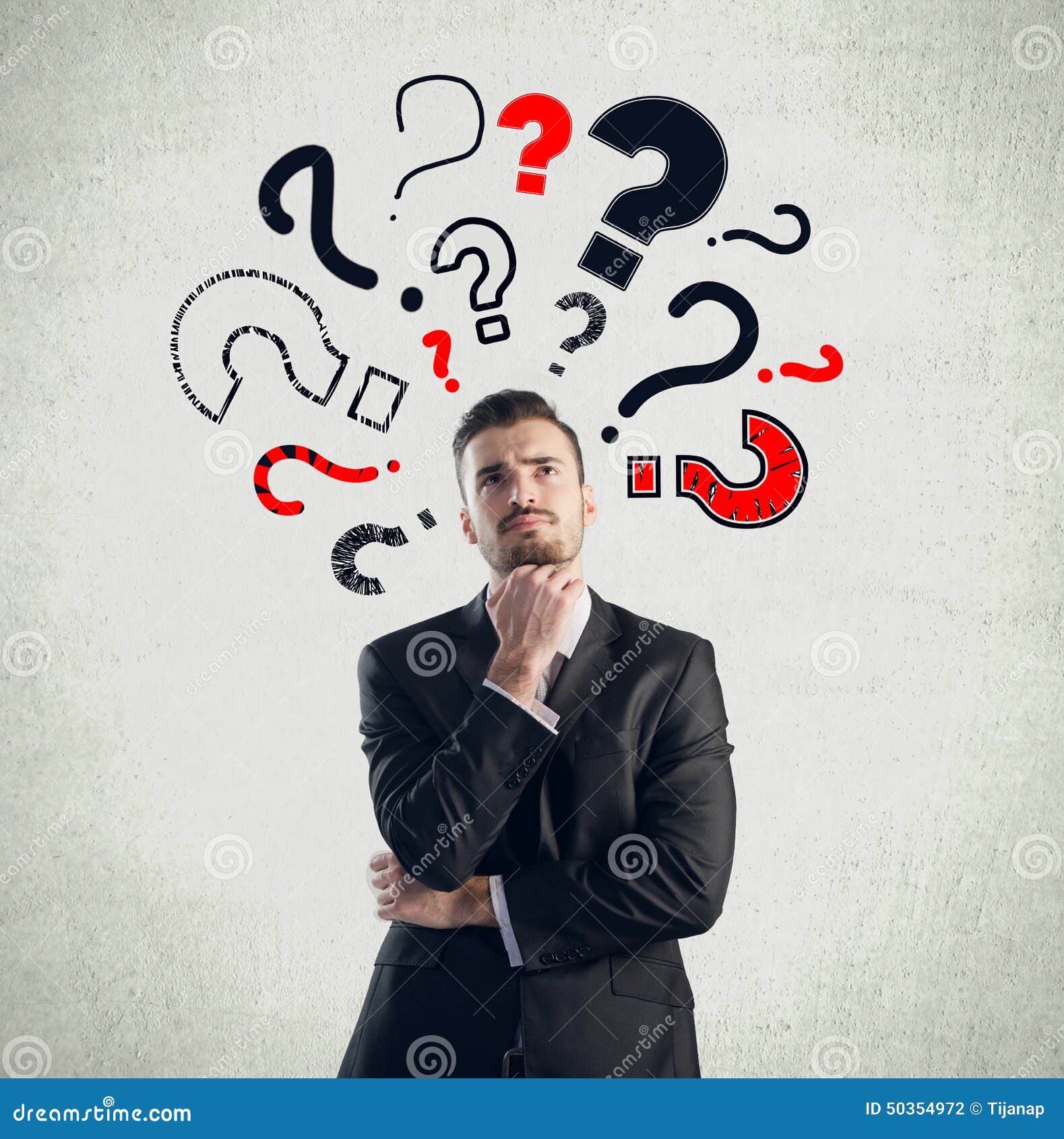 Businessman with Question Marks Stock Photo - Image of suit, idea: 50354972