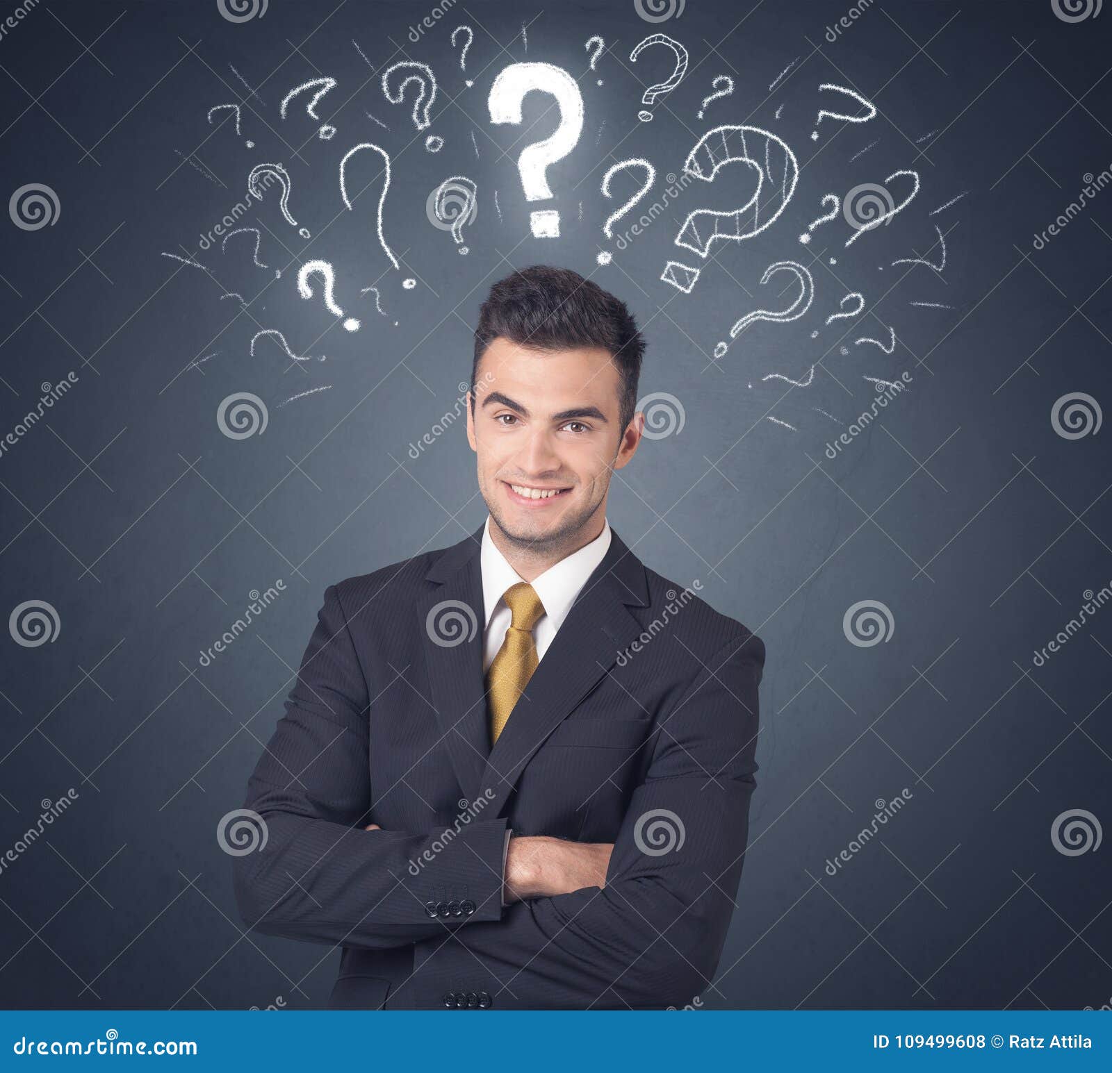 Businessman with Question Marks Stock Photo - Image of background ...
