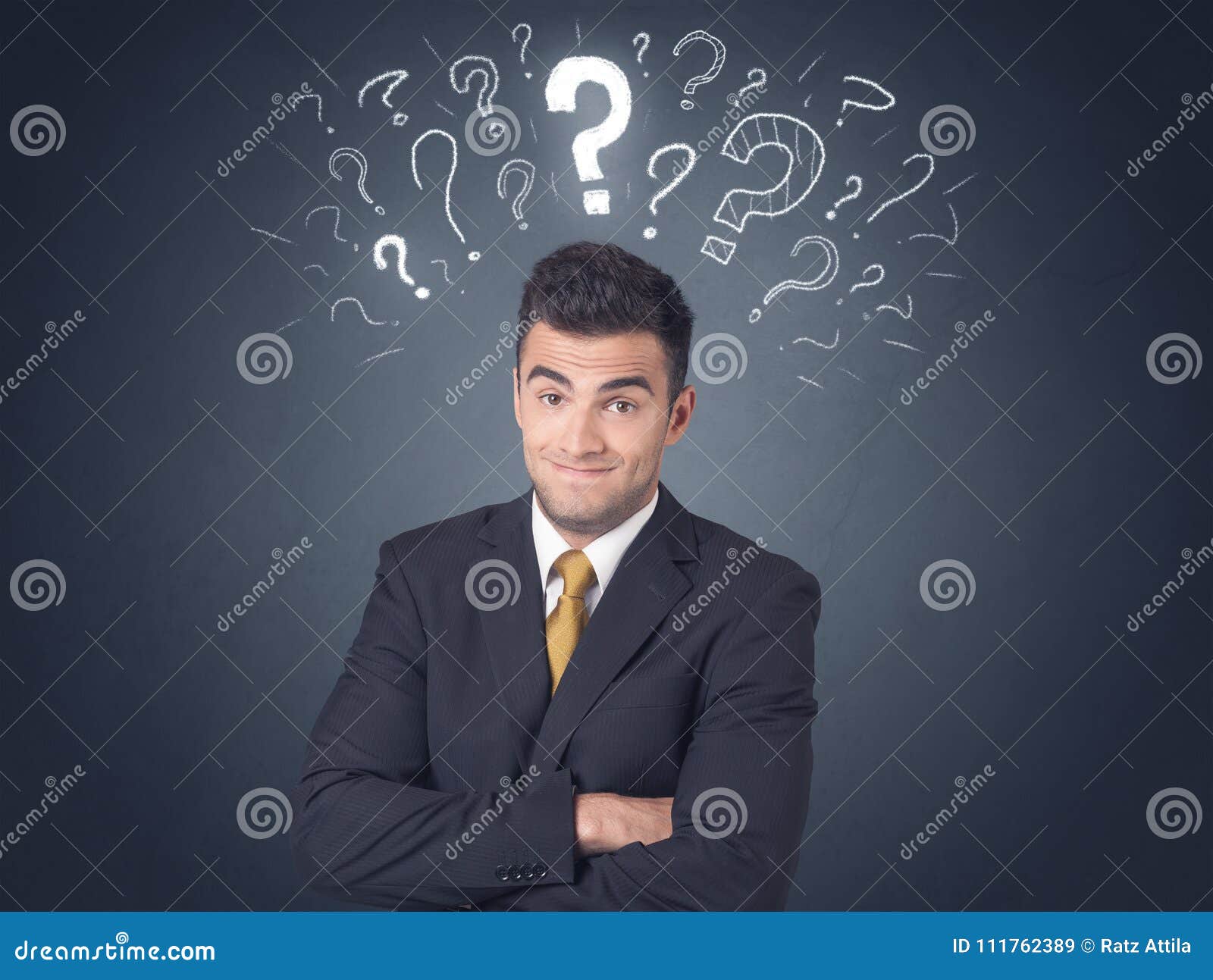 Businessman with Question Marks Stock Image - Image of adult ...
