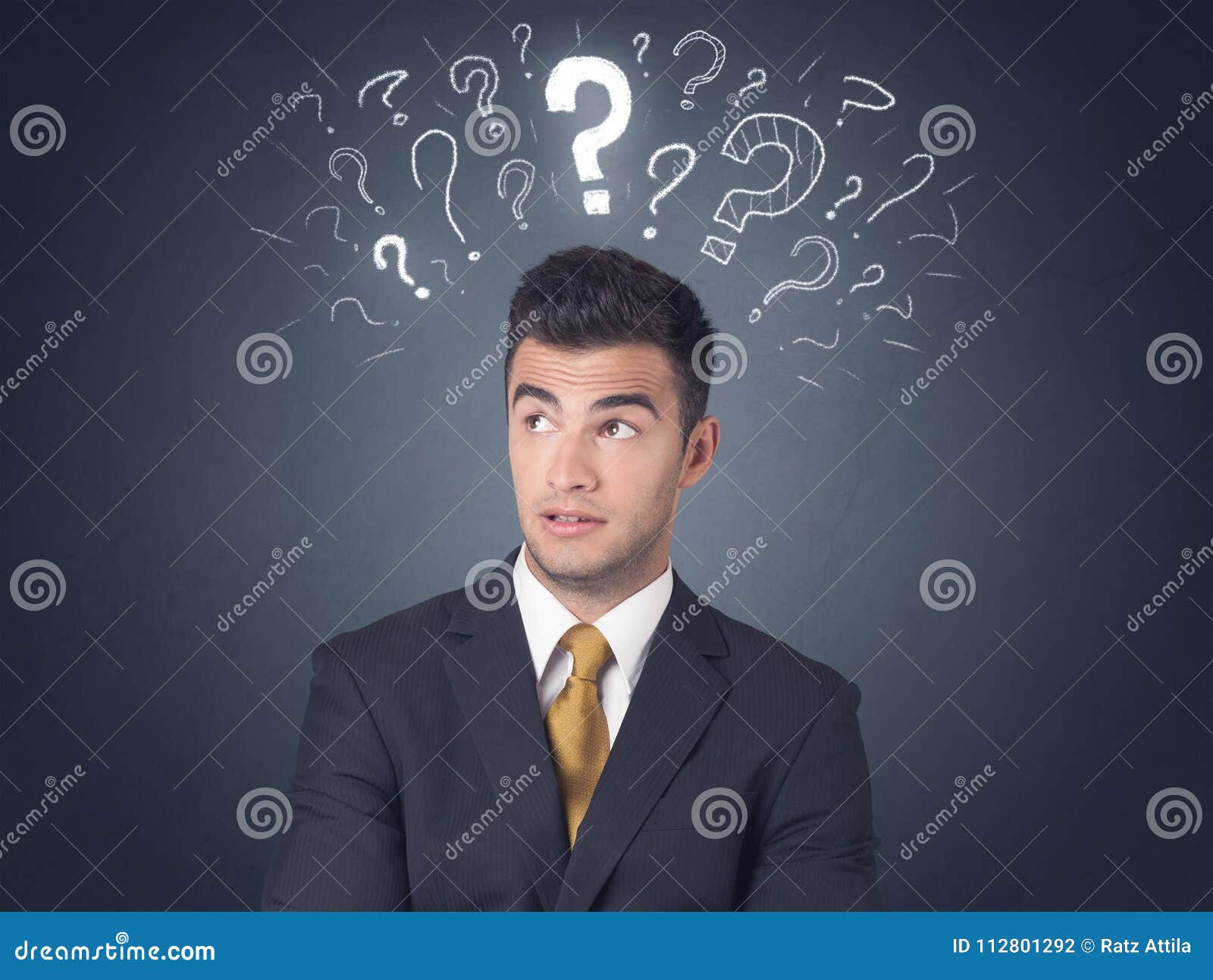 Businessman with Question Marks Stock Photo - Image of guess, creative ...