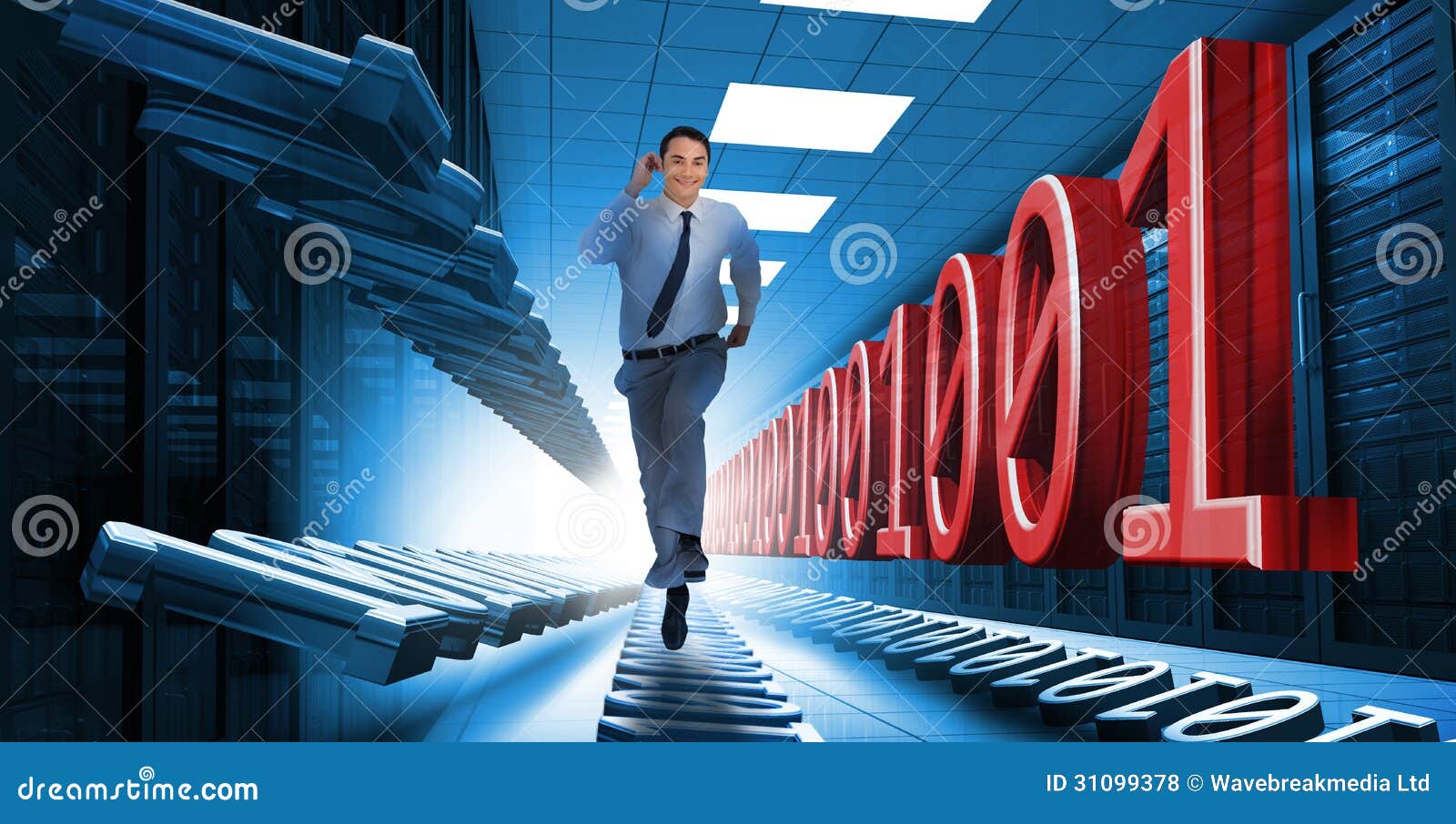 Businessman Racing through Data Center Stock Photo - Image of graphic ...