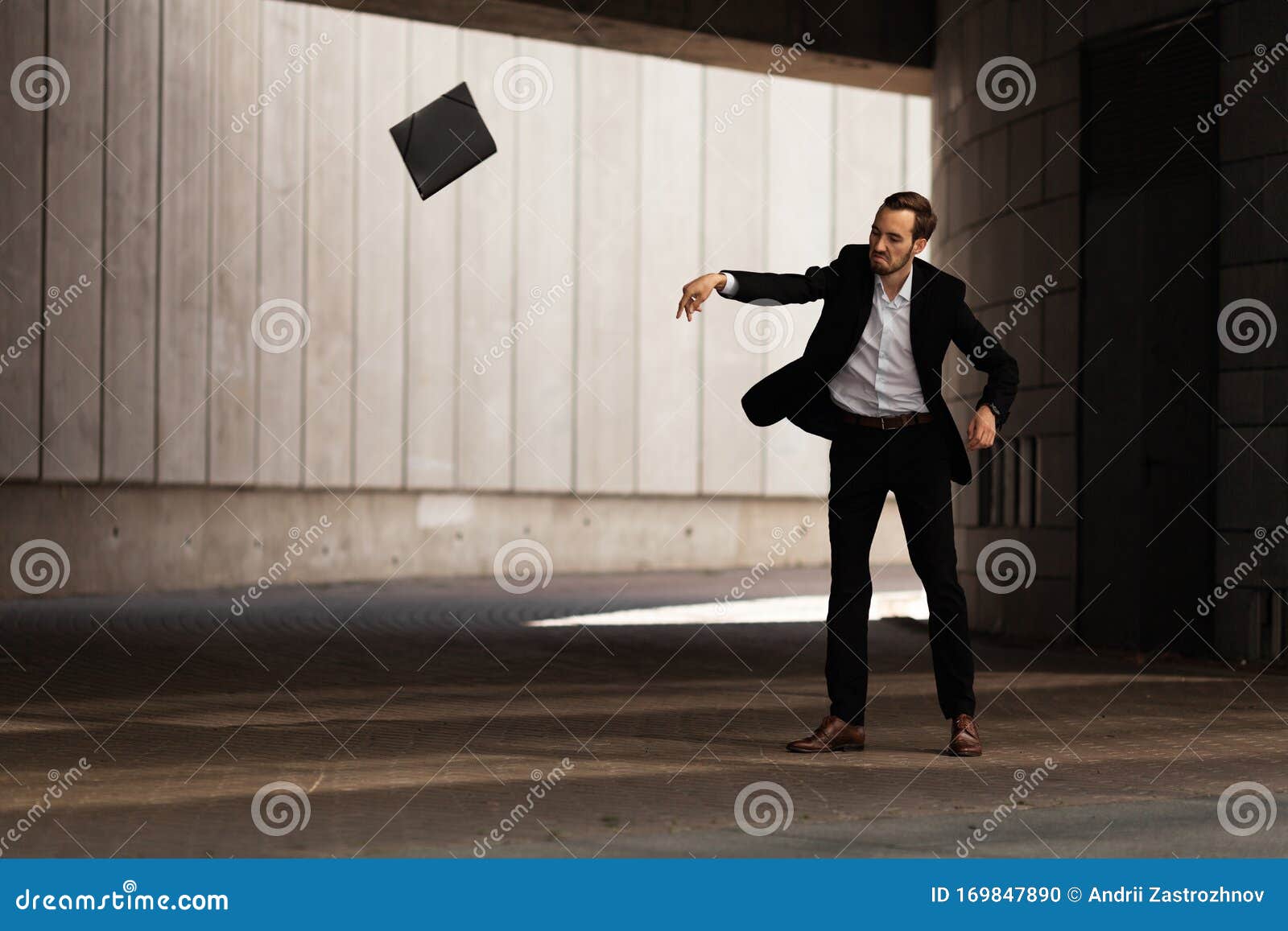 Businessman in Rage Throws Folder in Dark Backstreet, Unemployed ...