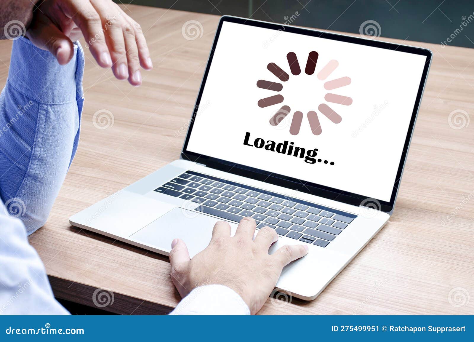 Businessman Raise Your Hand with Icon Loading on Display Laptop Stock ...