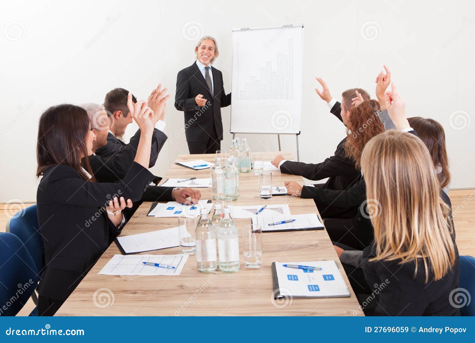Businessman Raising His Hand Stock Image - Image of employee, mature ...