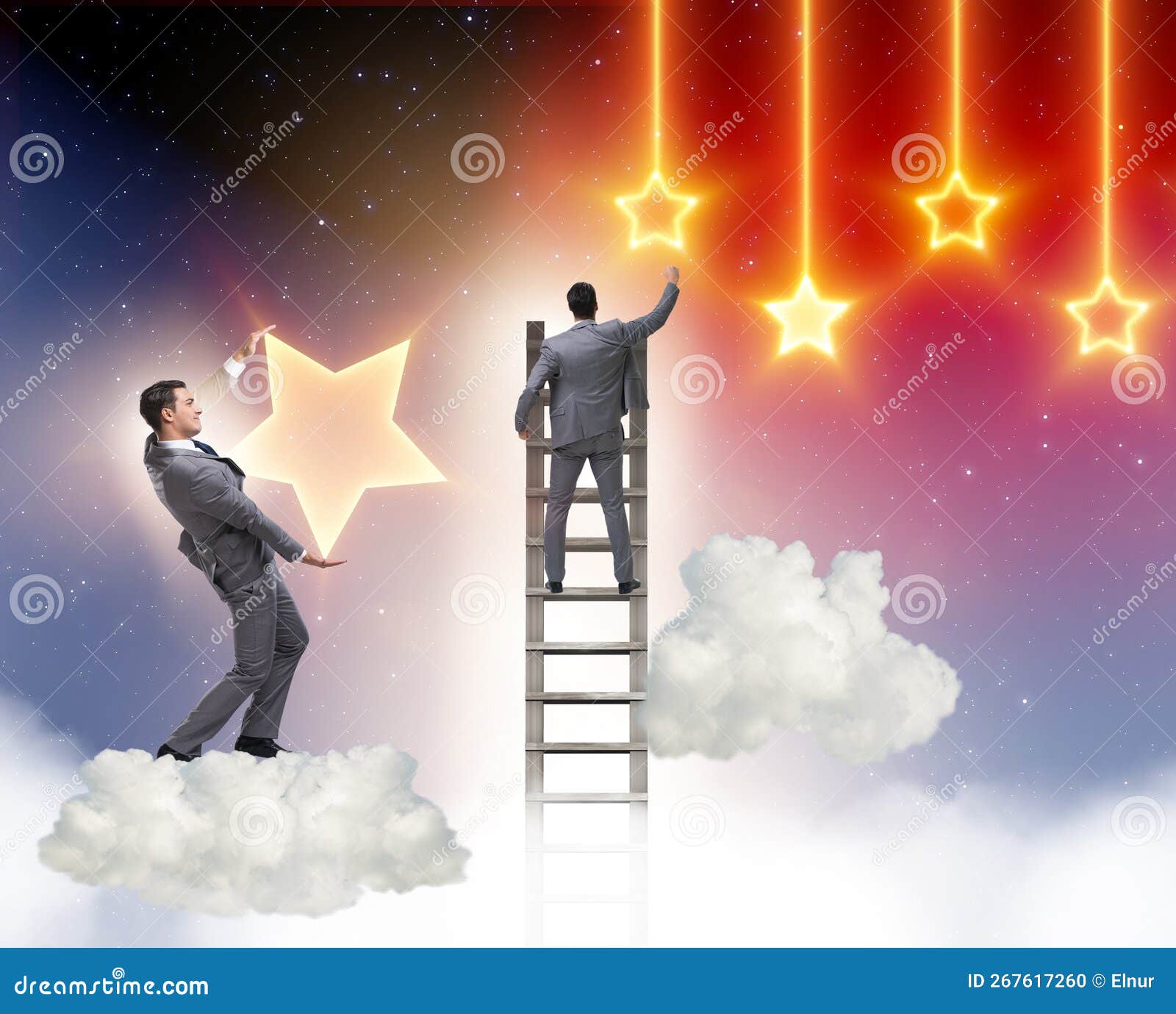 Businessman Reaching Out for Stars Stock Photo - Image of ladder ...