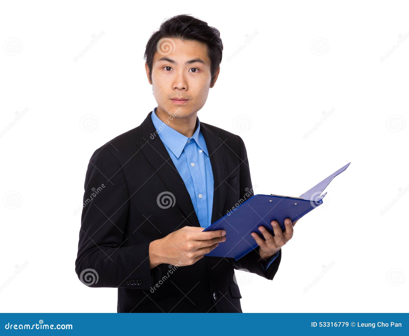 Businessman Read on the Clipboard Stock Image - Image of boss, blue ...