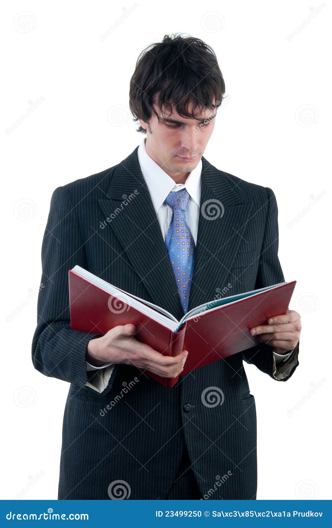 Businessman Reading the Big Red Book Stock Photo - Image of male, book ...