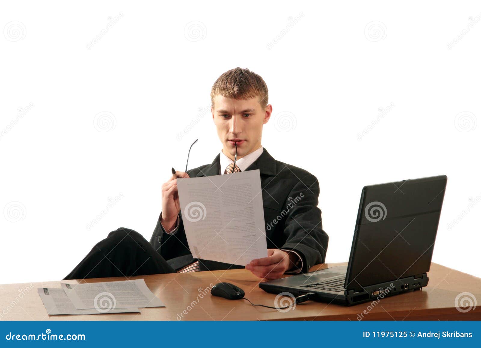 Businessman Reading Documents Stock Image - Image of gesturing, bill ...