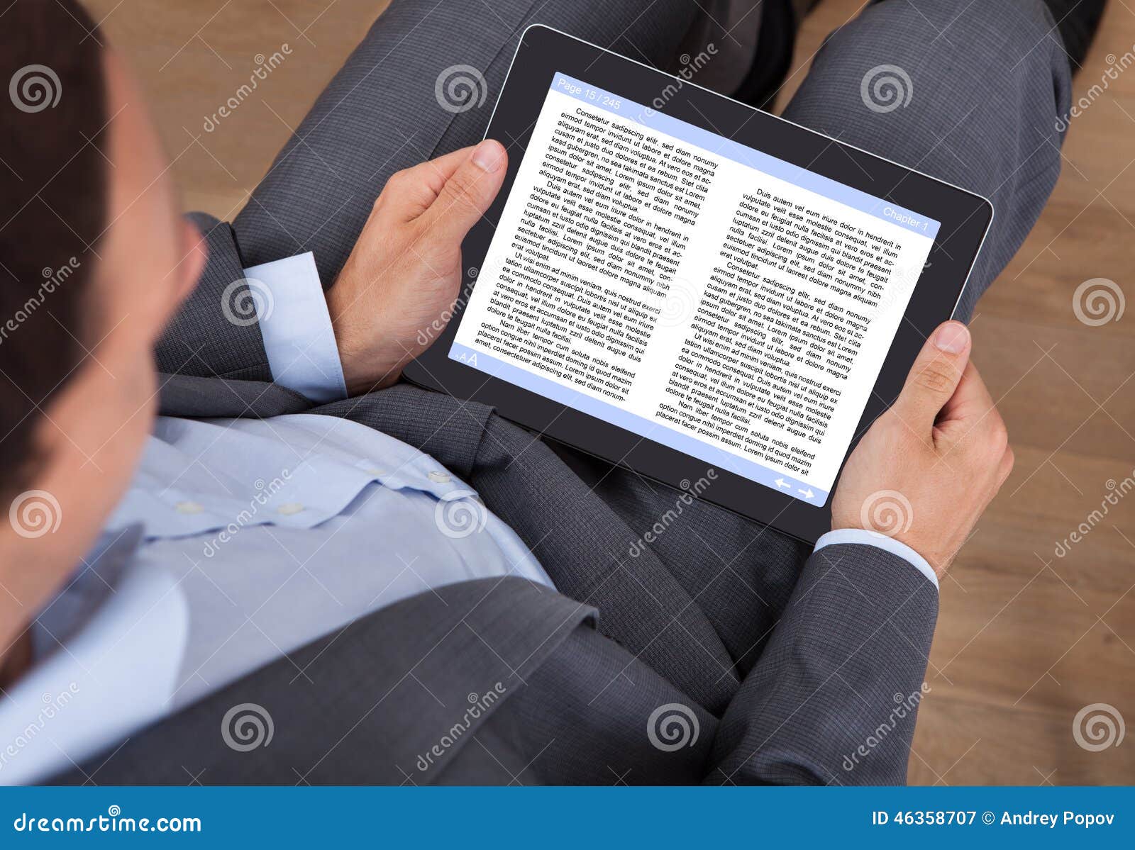 Businessman Reading Ebook in Office Stock Image - Image of angle ...